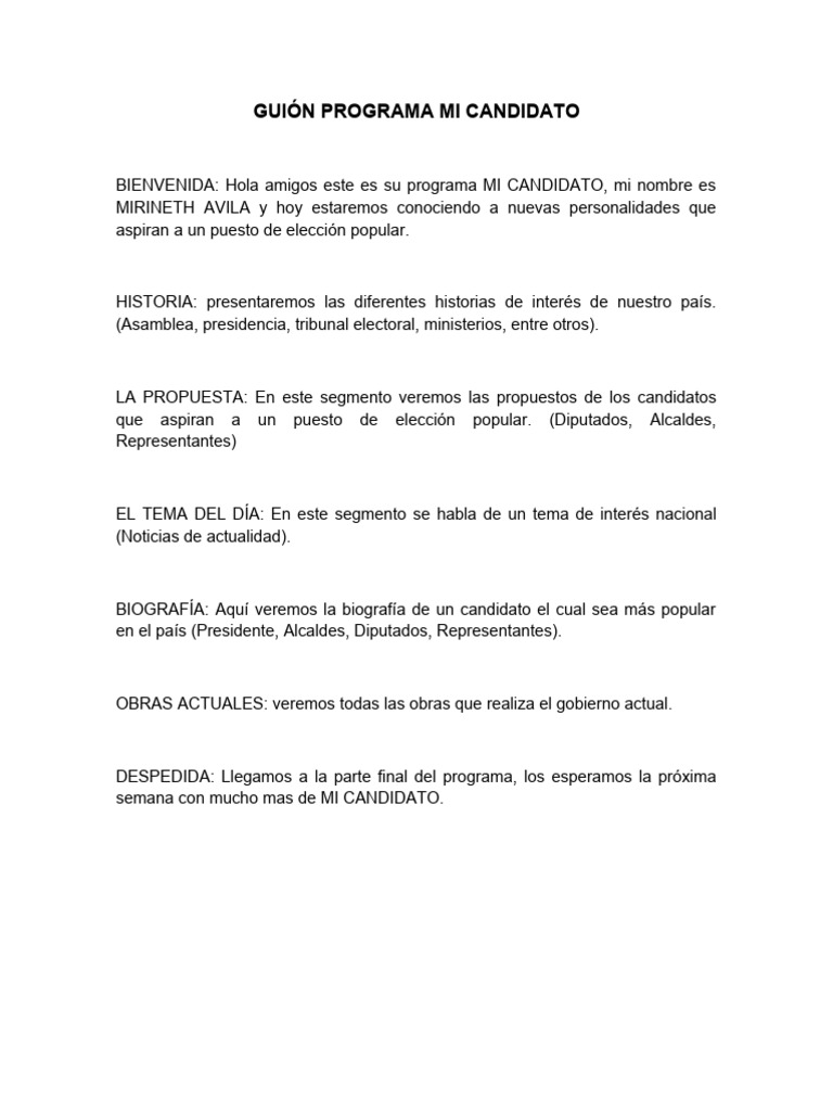 Guión Programa Mi Candidato | PDF