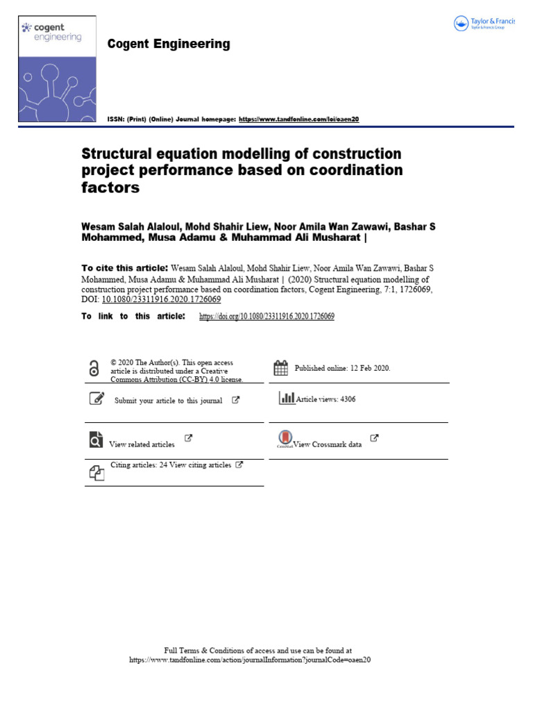 Structural Equation Modelling Of Construction Project Performance Based On Coordination Factors