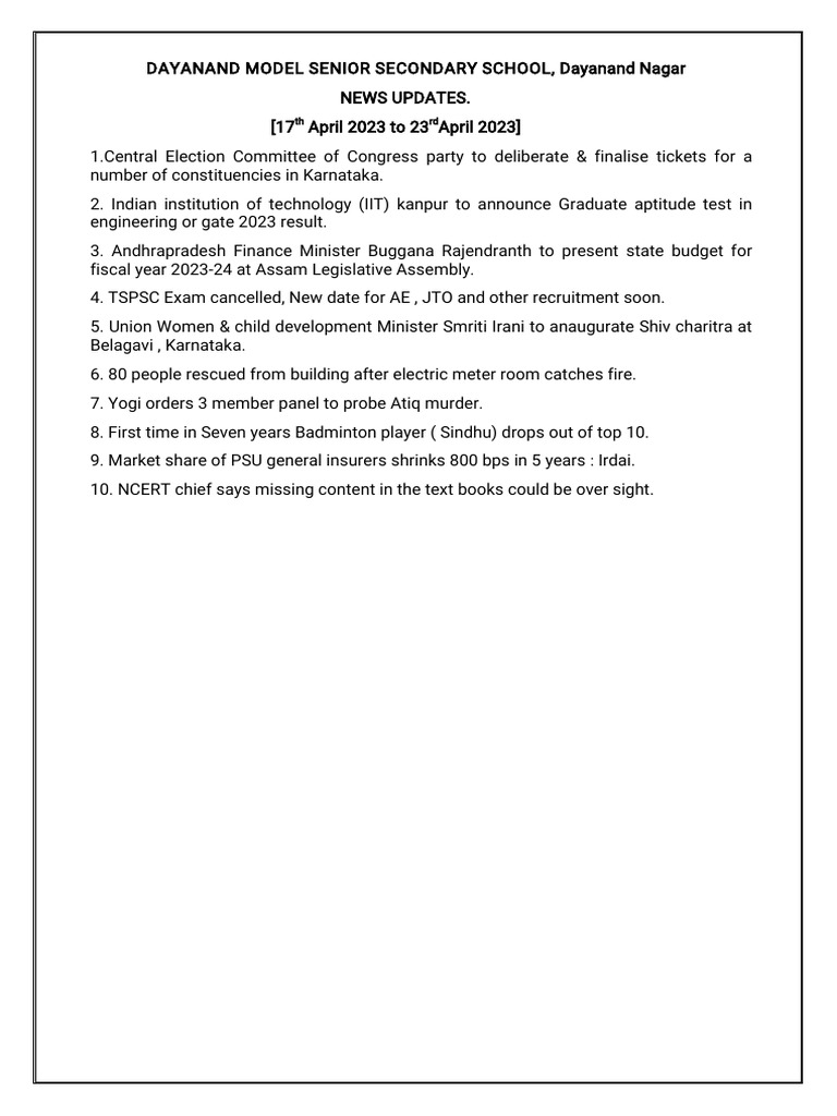 Facts 17th April To 23rd April | PDF