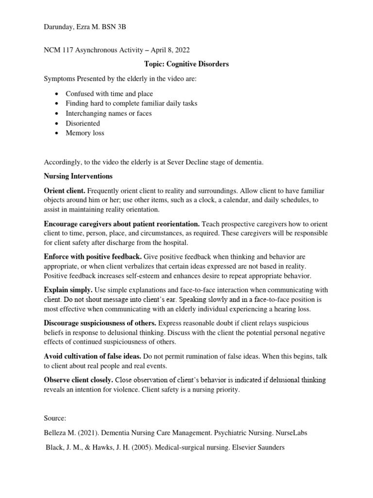 DARUNDAY - NCM 117 Asynchronous Activity | PDF | Psychotherapy ...