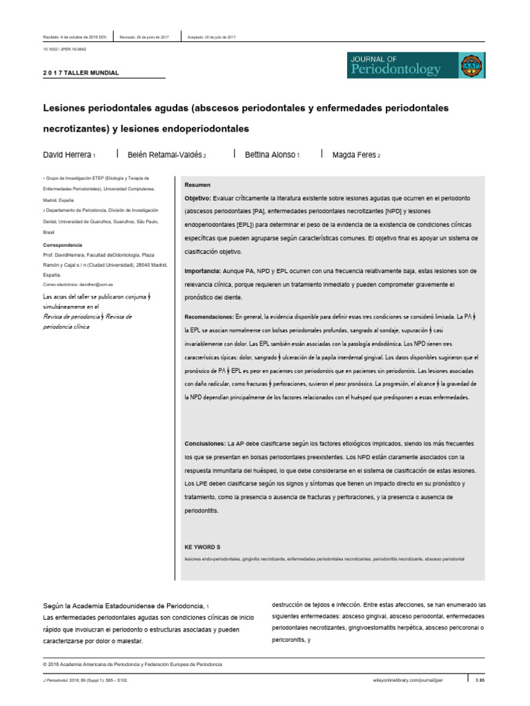 Clasificación de Lesiones Periodontales Agudas | PDF | Enfermedades y ...