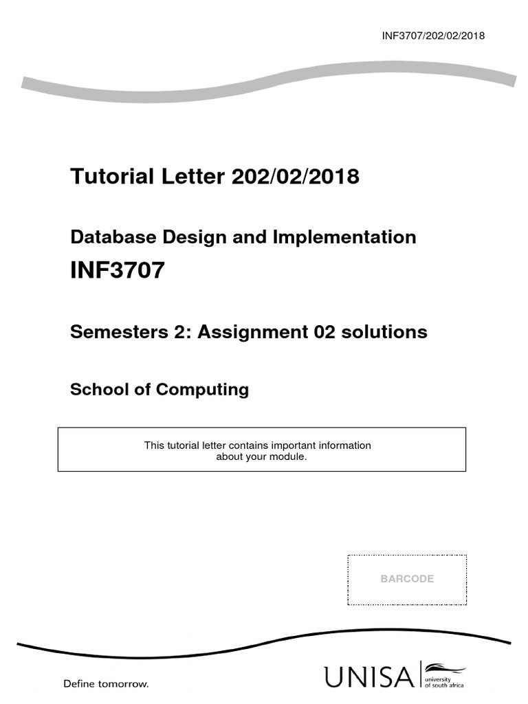 INF3707 TUT202 2018 Assignmnet02Solution Semester02 | PDF | Information Retrieval | Data Management
