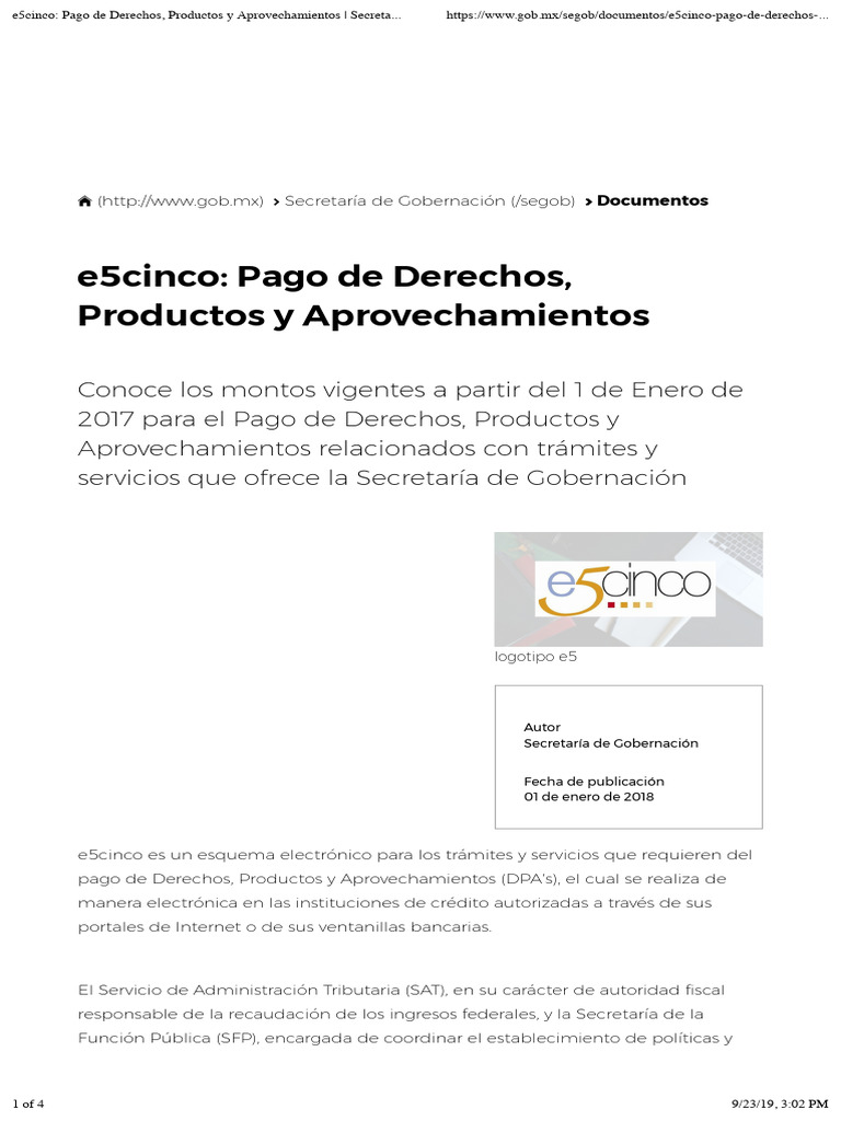 E5cinco: Pago de Derechos, Productos y Aprovechamientos - Secretaría de Gobernación - Gobierno ...