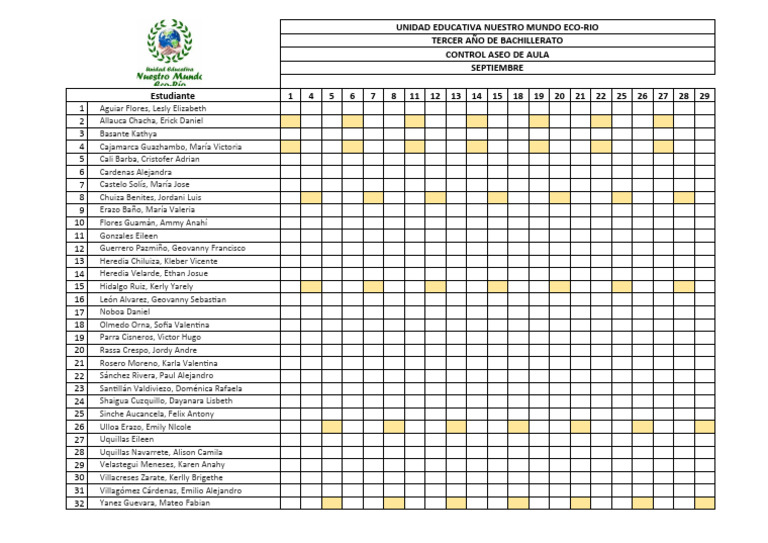 Control Aseo Septiembre | PDF
