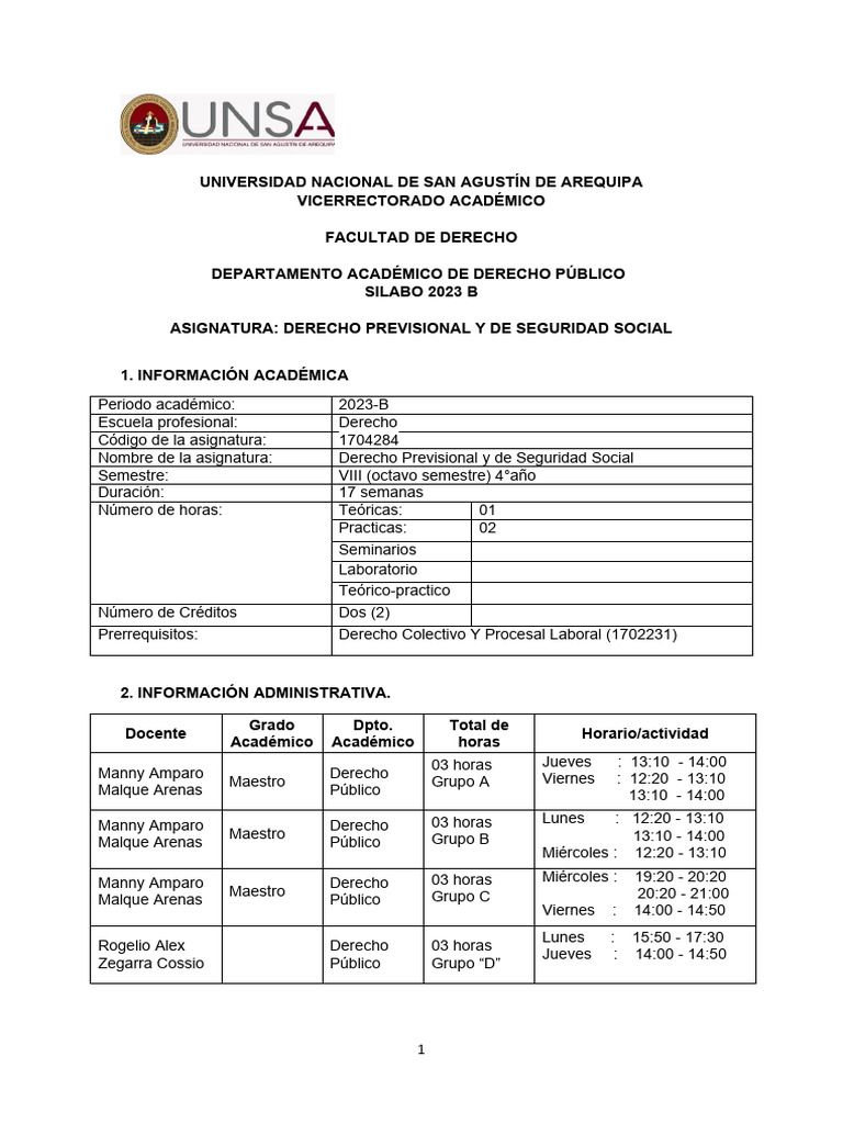 Silabo Der Previs y Segu Social 2023B | PDF | Evaluación | Enseñando