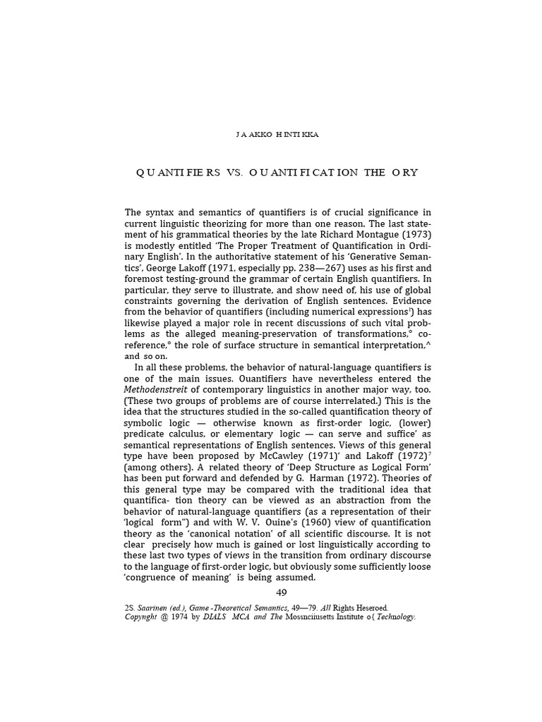 Linguistic Quantifiers Unveiled | PDF | First Order Logic | Interpretation (Logic)