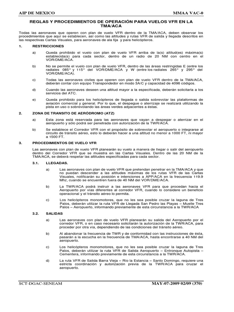 VFR Aca Gio | PDF | Reglas de vuelo visual | Control de tráfico aéreo