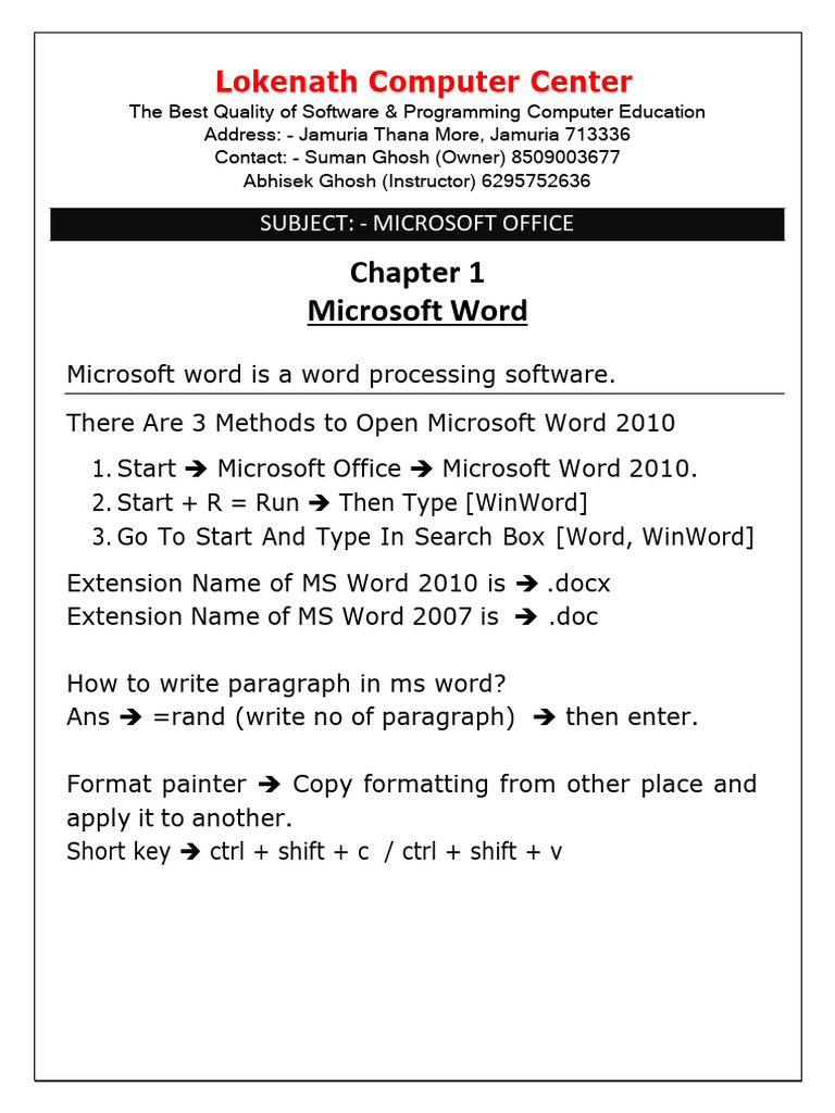 Chapter - 1 Ms Word (Home) | PDF