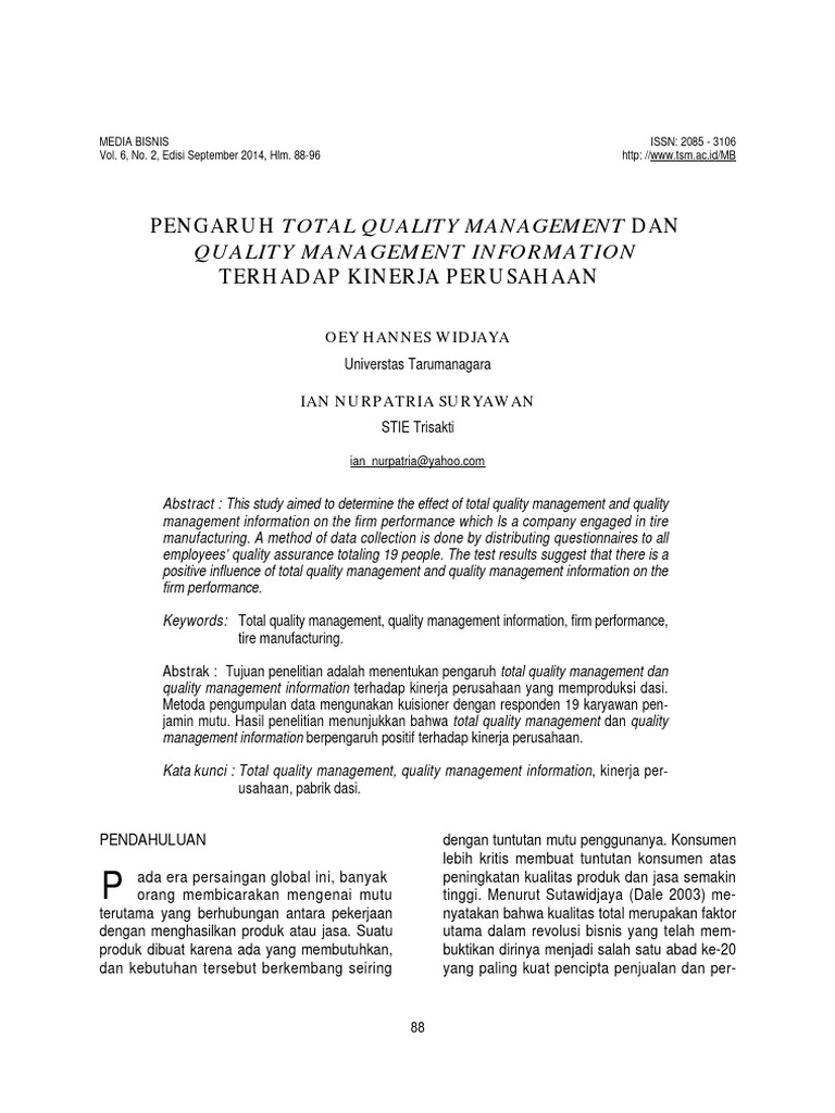 TQM & QMI Tingkatkan Kinerja Perusahaan | PDF | Bisnis