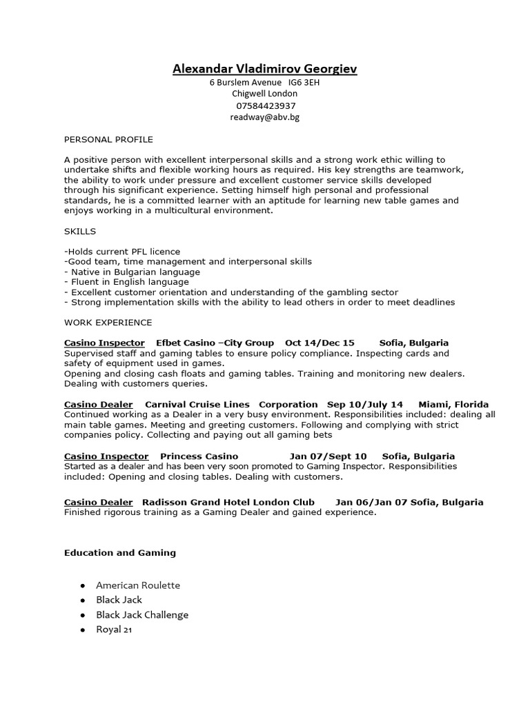 Alexander Georgiev Aspers CV | PDF | Poker | Casino