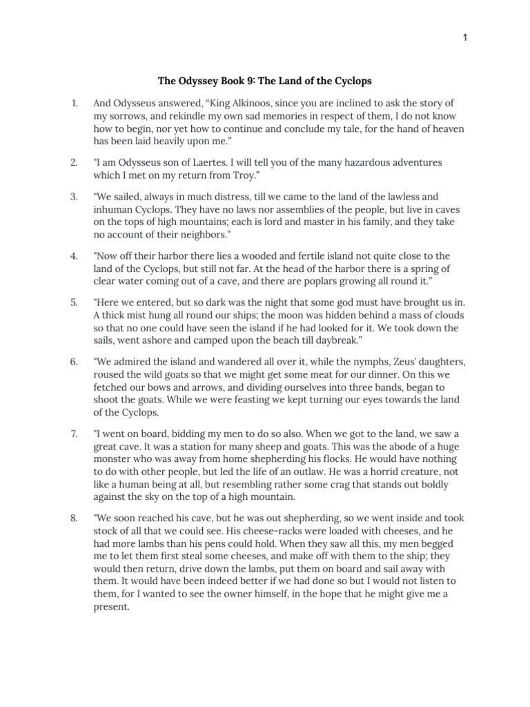 Odyssey Book 9 - Odysseus and The Cyclops | PDF | Odyssey | Odysseus