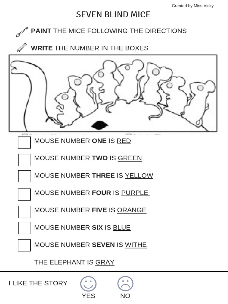 Seven Blind Mice Coloring Activity | PDF