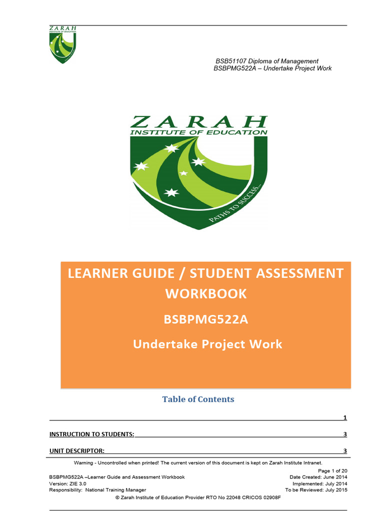 BSBPMG522A Student Assessments Workbook New | PDF | Project Management ...