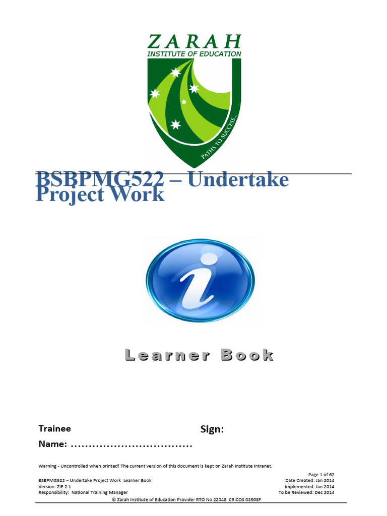 BSBPMG522A Undertake Project Work (Book) V2.1 | PDF | Project ...