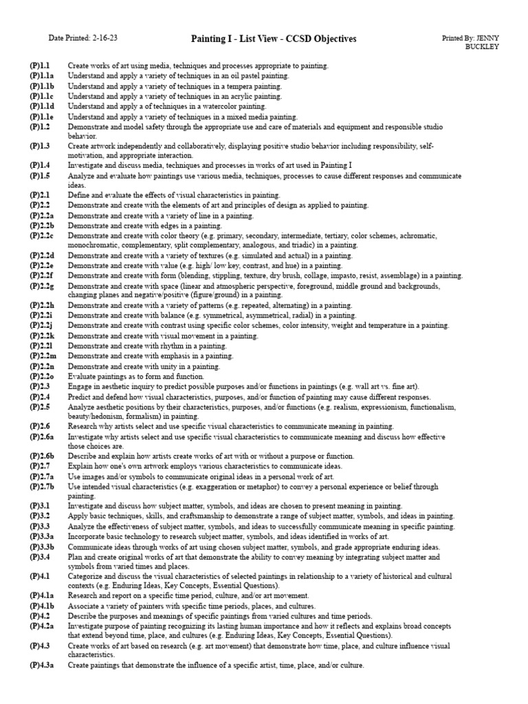 Painting I - CCSD Objectives | PDF | Paintings | Idea