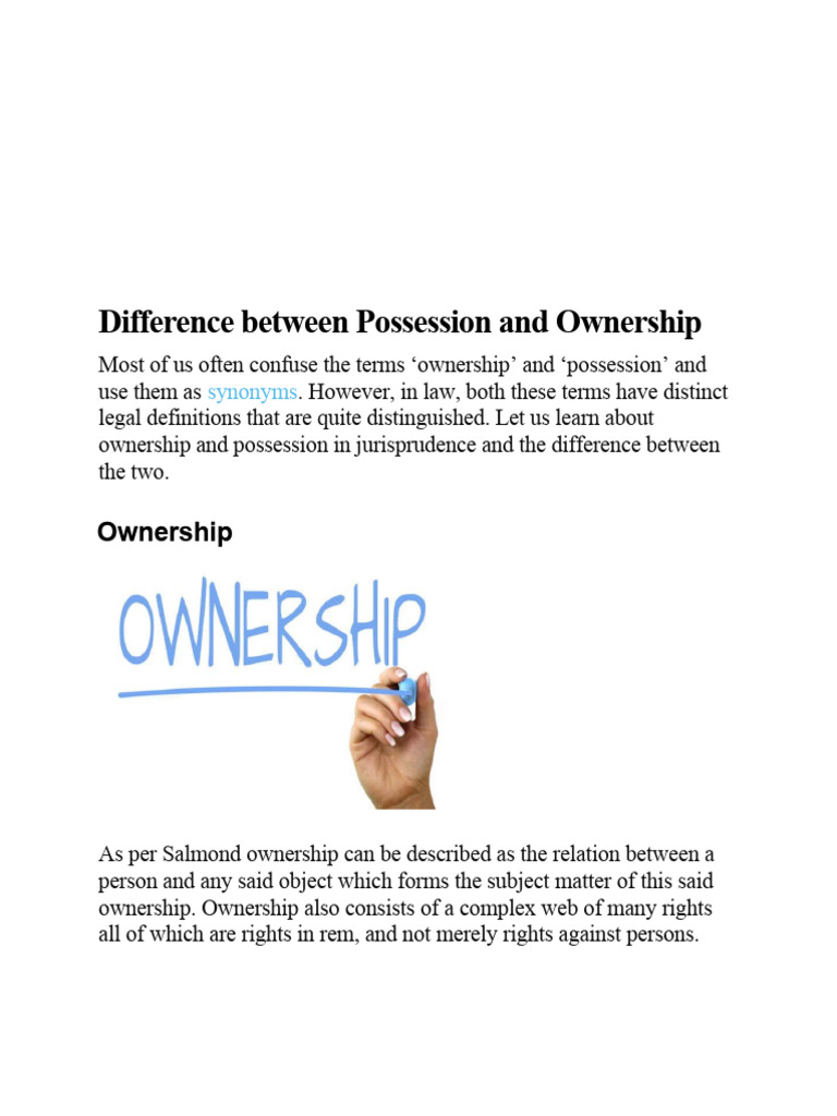 Difference Between Possession and Ownership | PDF | Property | Ownership