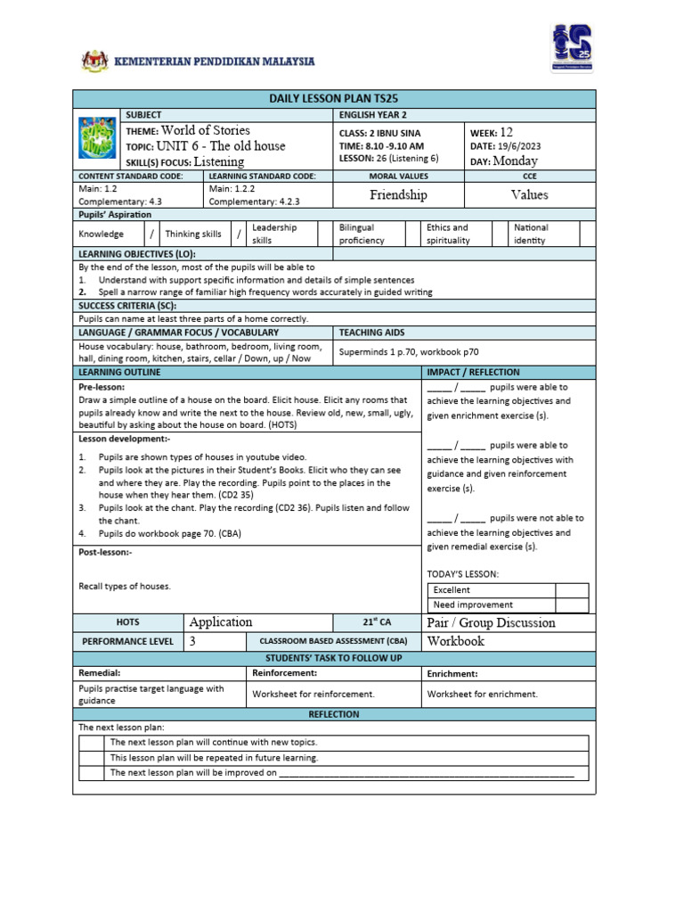 10.3 BI Y2 LP TS25 (Unit 6 LP 26-55) | PDF | Lesson Plan | Learning