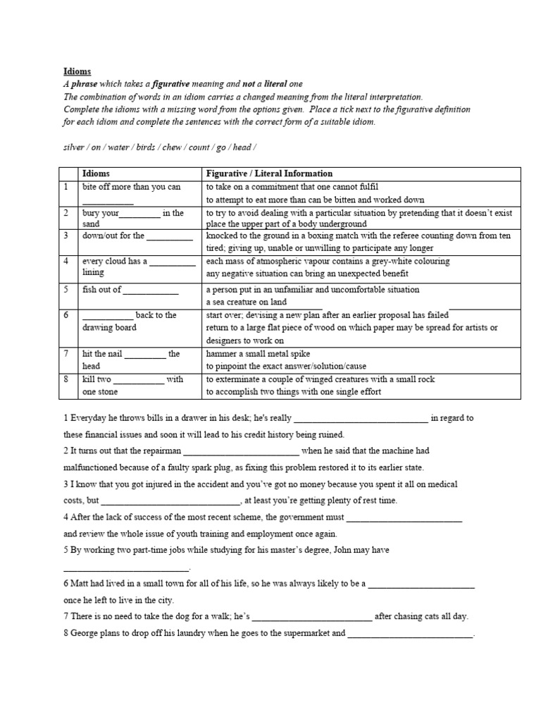 Common Idioms | PDF | Hand | Cakes