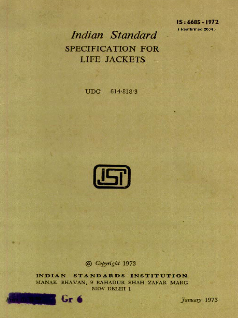 Specification For Life Jackets | PDF | Textiles | Materials