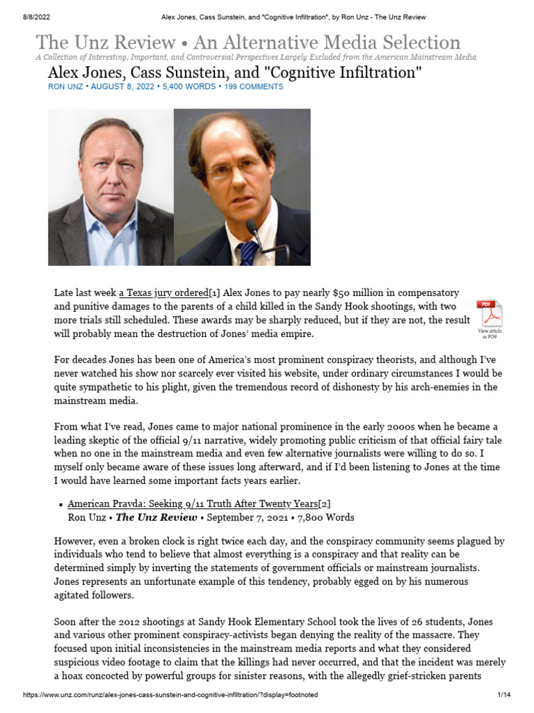 Ron Unz Alex Jones Cass Sunstein and Cognitive Infiltration | PDF ...