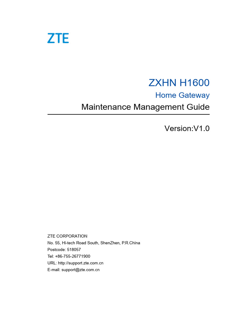 ZTE H1600 Maintenance Management Guide | PDF | Ip Address | I Pv6