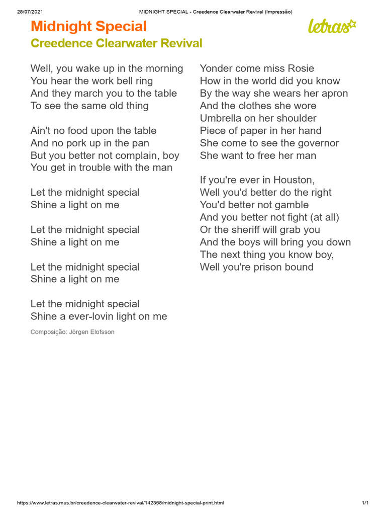 MIDNIGHT SPECIAL - Creedence Clearwater Revival (Impressão) | PDF
