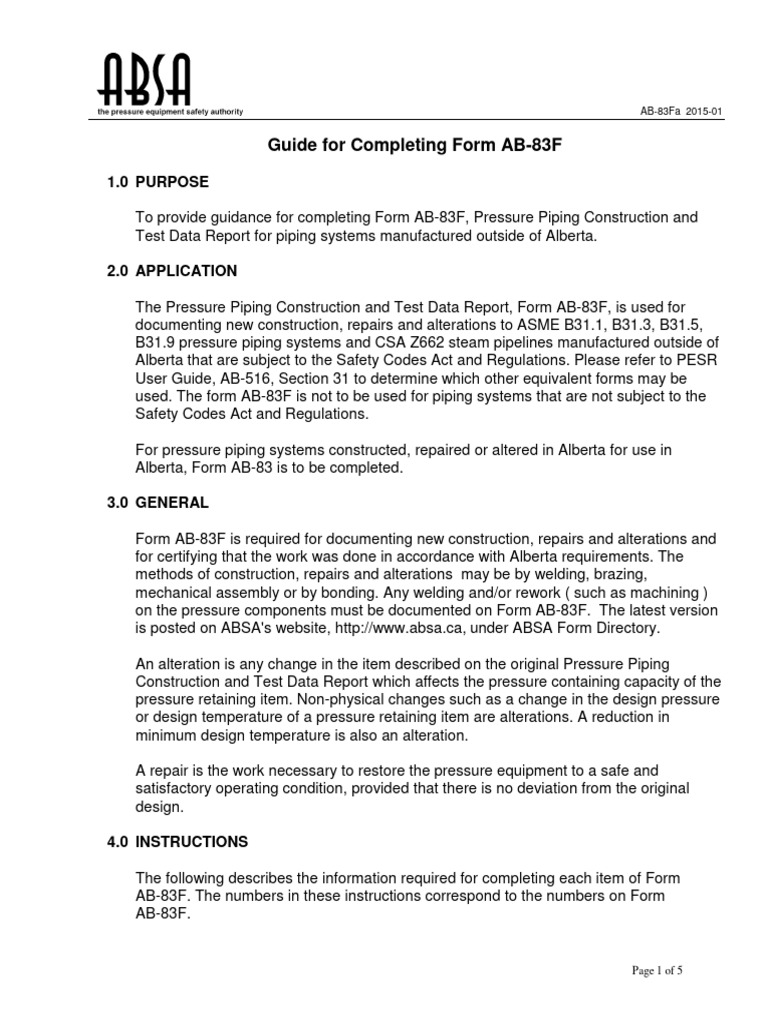 Guide to Completing AB-83F Form | PDF | Pipe (Fluid Conveyance ...