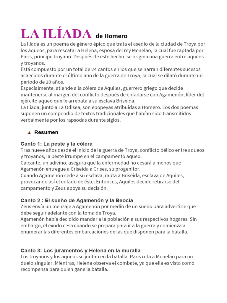 Resumen de La Ilíada de Homero | PDF | Héctor | Ilíada