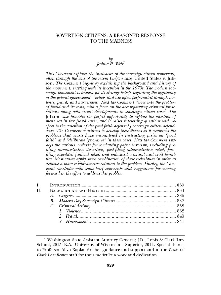 Sovereign Citizens: Legal Insights and Challenges | PDF | Internal ...