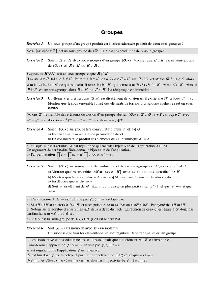 Groupes Exo 2 | PDF | Permutation | Inclusion (mathématiques)