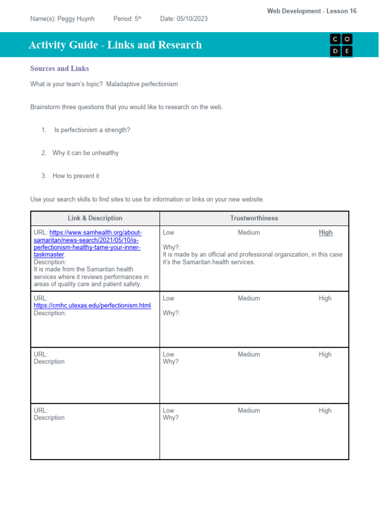 Links and Research on Perfectionism | PDF