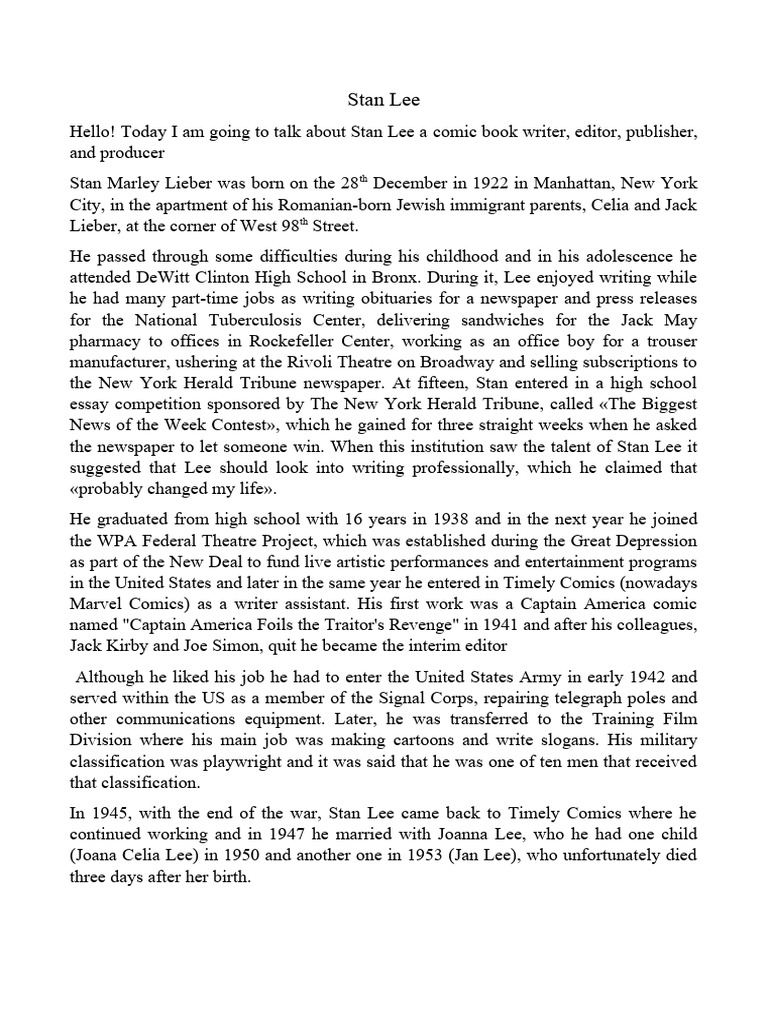 Stan Lee | PDF | Marvel Comics | Comics