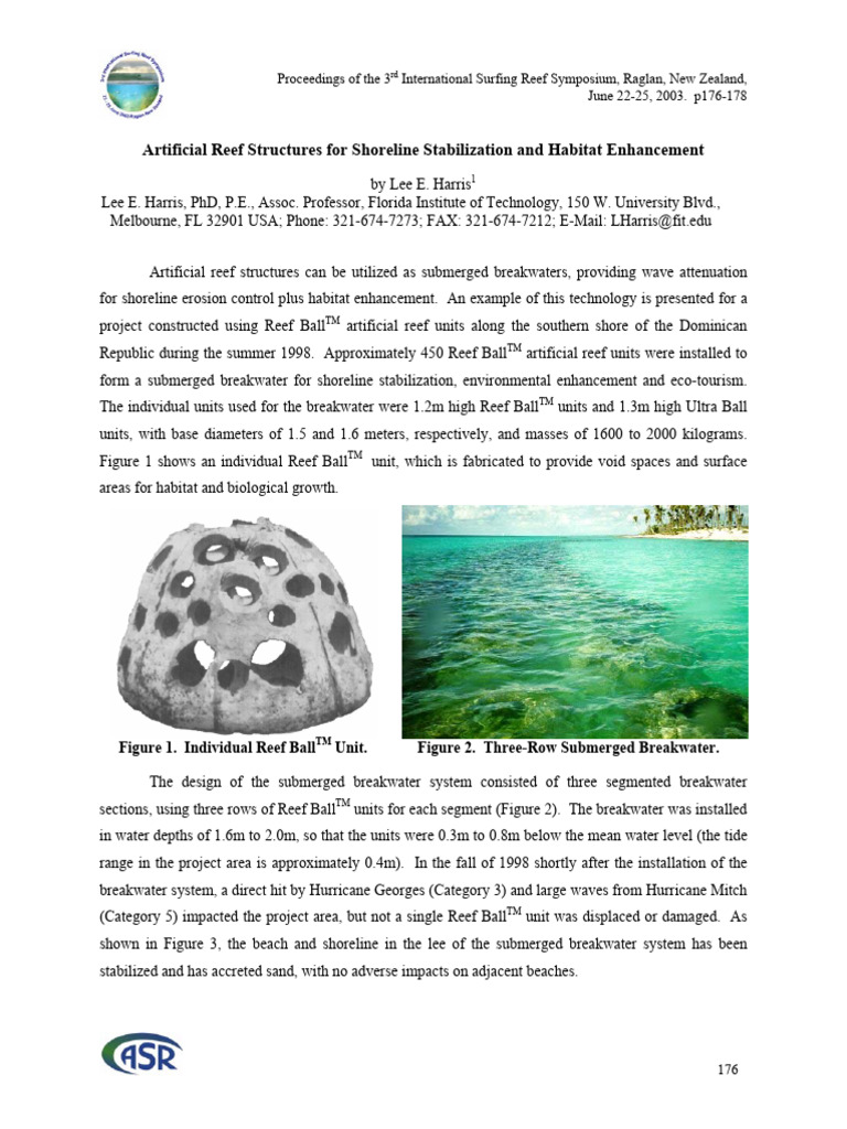 Artificial Reef Structures For Shoreline Stabilization and Habitat ...