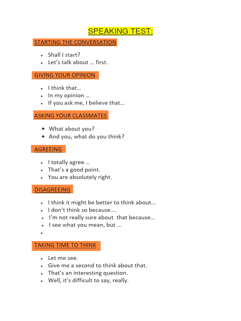 B1 Speaking Test Useful Expressions | PDF | Self-Improvement