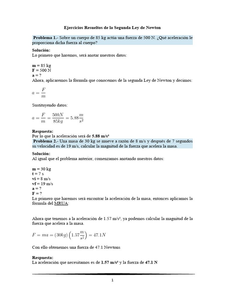 Ejercicios Resueltos de La Segunda Ley de Newton Fisica | PDF | Resistencia Eléctrica y ...