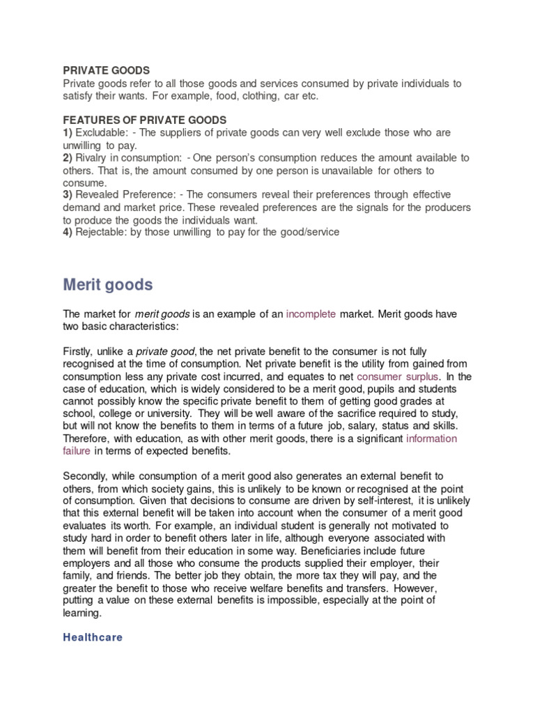 11NOTES - PRIVATE MERIT and DEMERIT GOODS | PDF | Externality | Goods