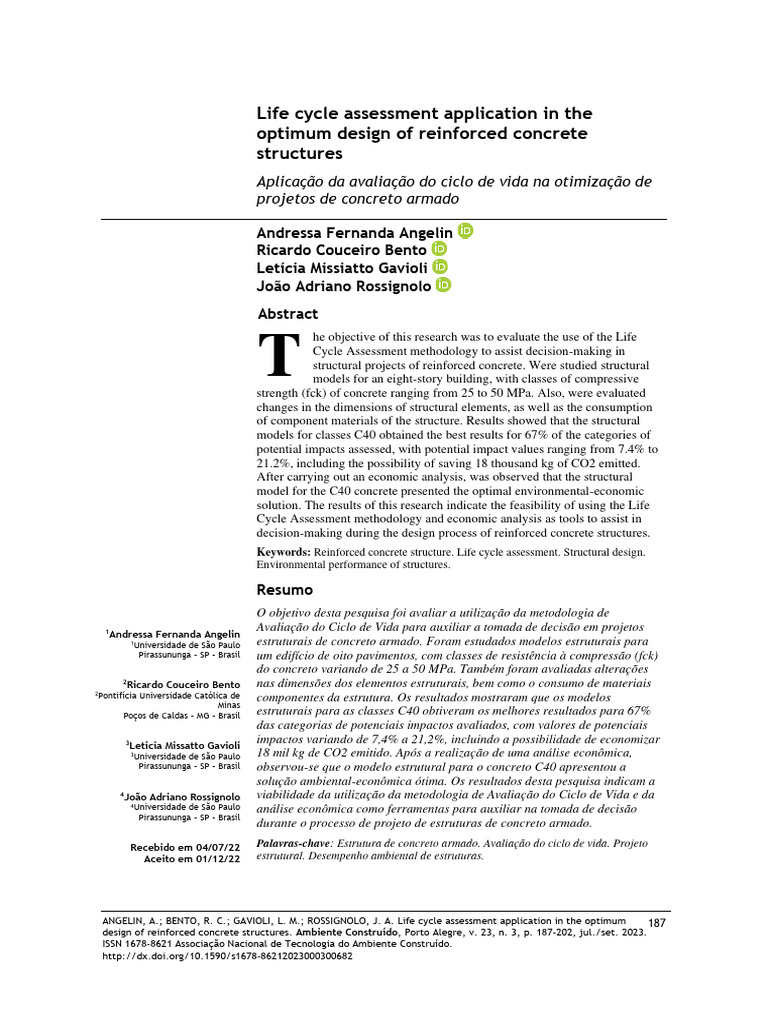 Life Cycle Assessment Application in The Optimum Design of Reinforced Concrete Structures | PDF ...