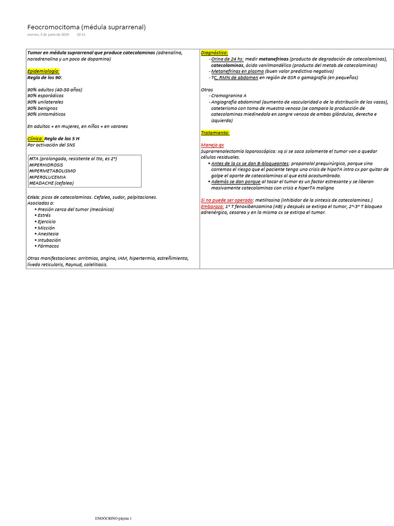 Feocromocitoma (Médula Suprarrenal) | PDF | Medicina CLINICA | Especialidades Medicas