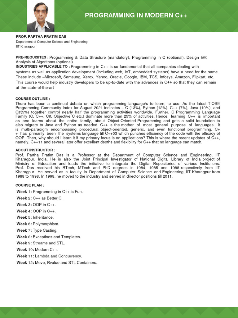 Programming in Modern C++ | PDF | C++ | Computer Programming