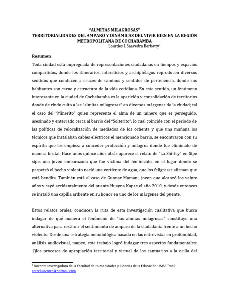 Almitas Milagrosas en Cochabamba | PDF | Ciencias sociales | Religión y ...