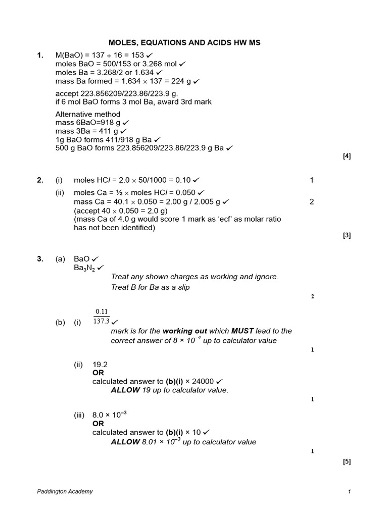 Moles and Equations in Chemistry | PDF | Mole (Unit) | Acid