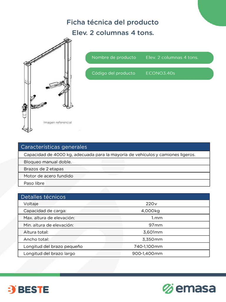 ECONO3.40s - ELEVADOR 2 COL. 4 TON | PDF