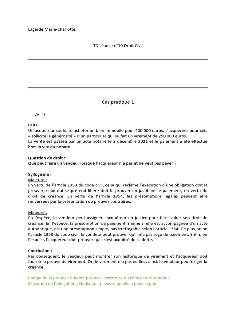 TD N°10 Droit Civil | Download Free PDF | Sodles | Débiteur