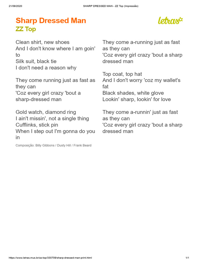 SHARP DRESSED MAN - ZZ Top (Impressão) | PDF