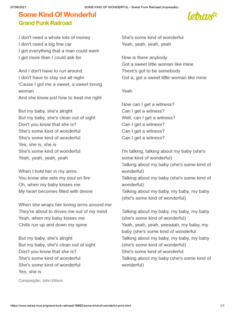 SOME KIND OF WONDERFUL - Grand Funk Railroad (Impressão) | PDF