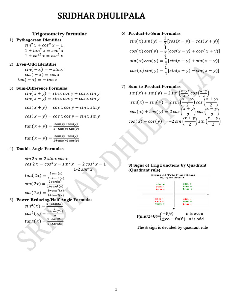 Trigonometry Formulae | PDF | Euclidean Plane Geometry | Complex Analysis