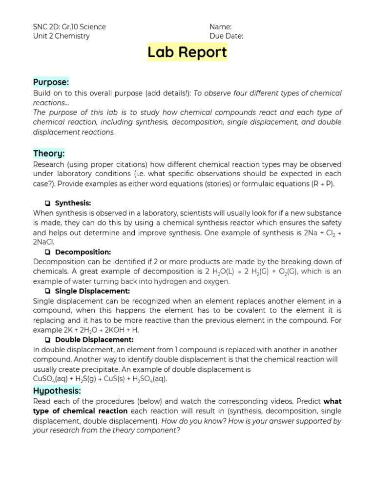 Vincent, Fleury - Report - Types of Chemical Reactions | Download Free ...