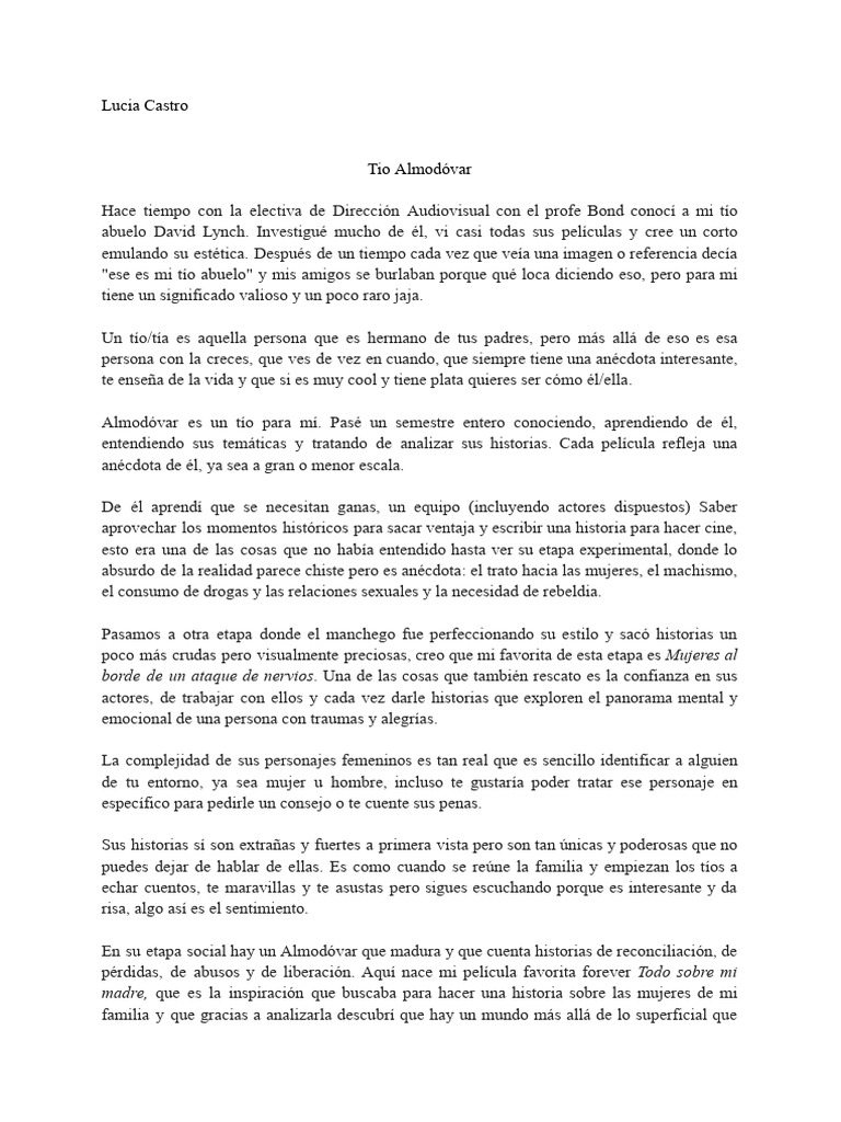 Ensayo Sobre Pedro Almodovar | PDF Ensayo Sobre Pedro Almodovar | PDF