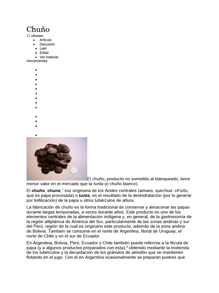 Chuño: Proceso y Beneficios en Chile | PDF | Industria de alimentos ...