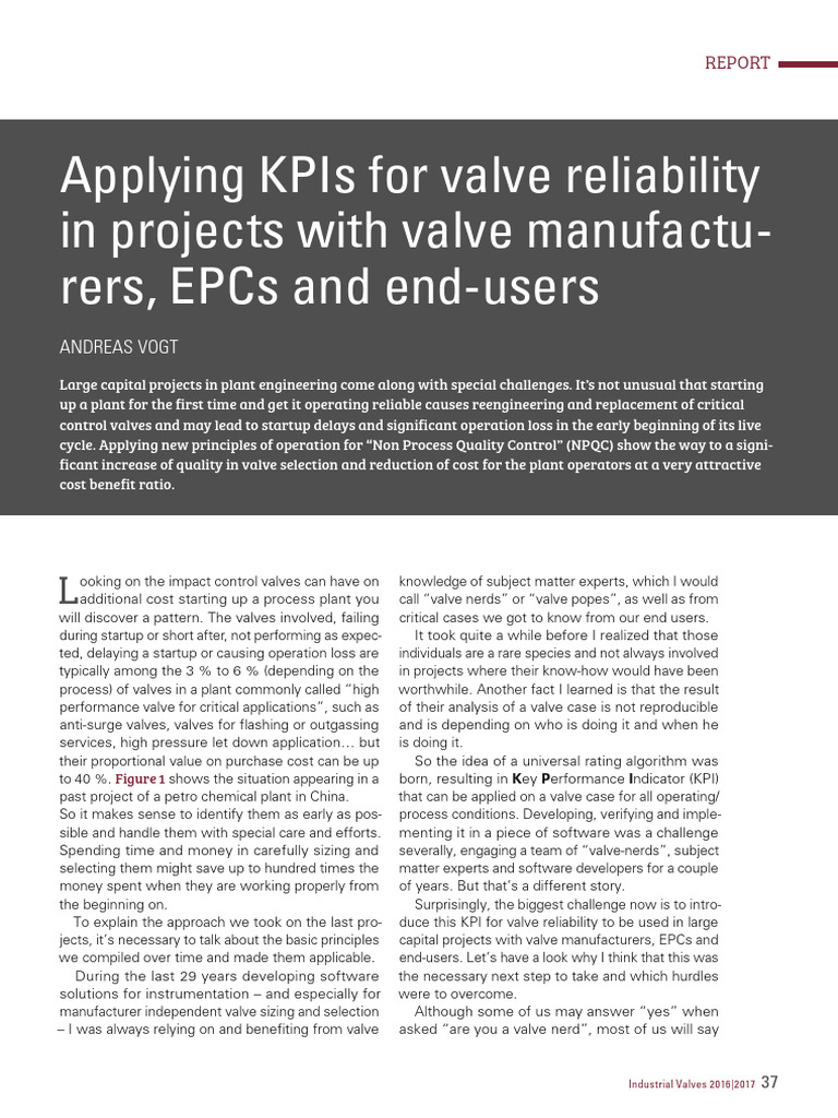 KPIs for Valve Reliability in Projects | PDF | Reliability Engineering | Performance Indicator